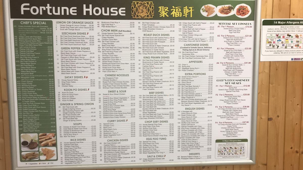 Menu at Fortune House Chinese Take Away fast food, Wells-next-the-Sea