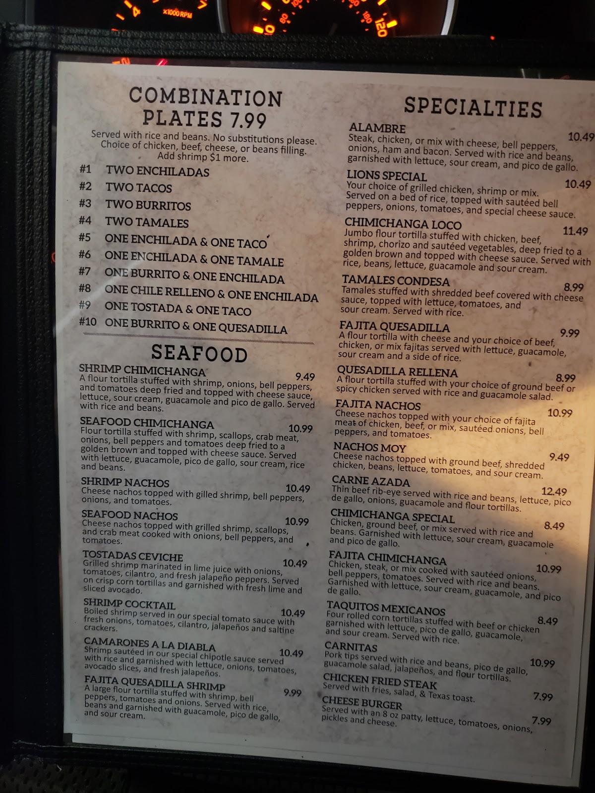 Menu at La Condesa restaurant, Wickes