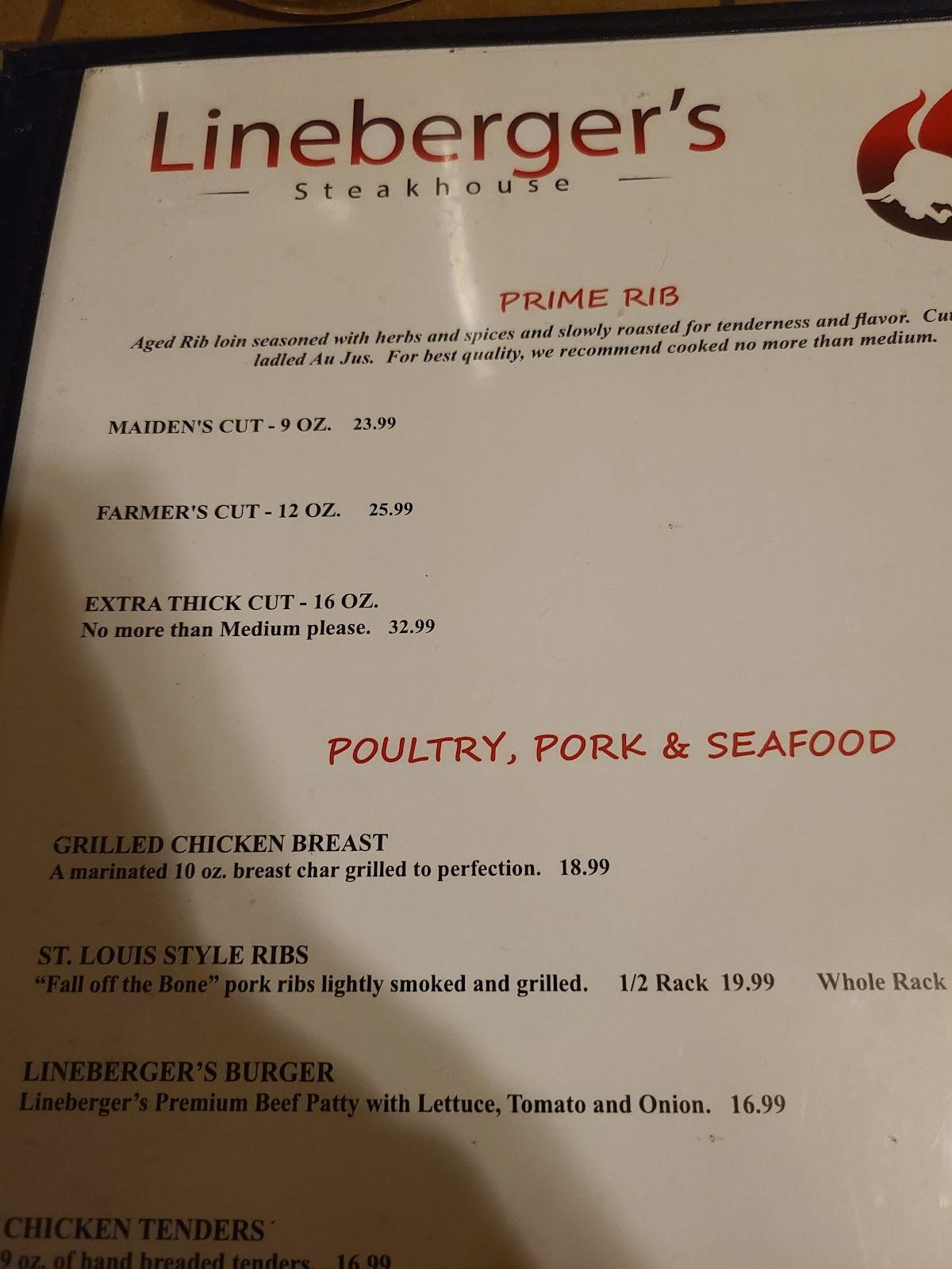 Menu at Lineberger's Cattle Company Steakhouse & Saloon, Sherrills Ford