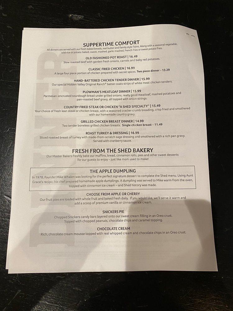 Menu at Machine Shed Restaurant Lake Elmo, Lake Elmo