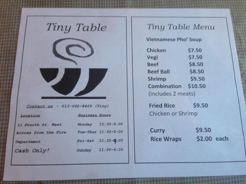 Menu at Tiny Table restaurant, Cornwall