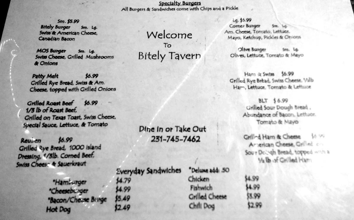 Menu at Bitely Tavern pub & bar, Bitely