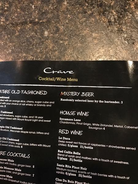 Menu at Crave pub & bar, Campbellsport
