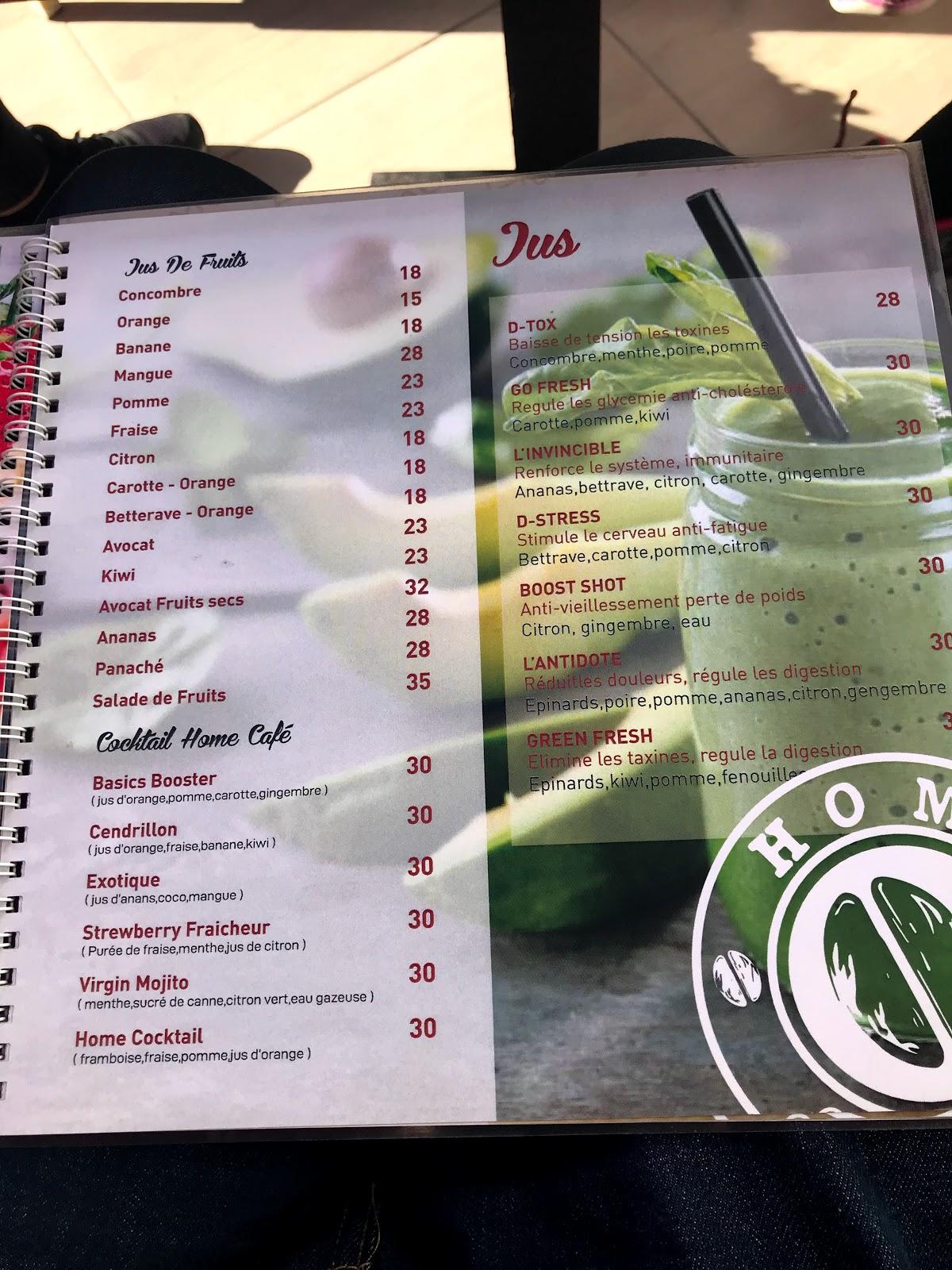 Menu at Home Cafe, Agadir, Avec Moukaouama La Cossa