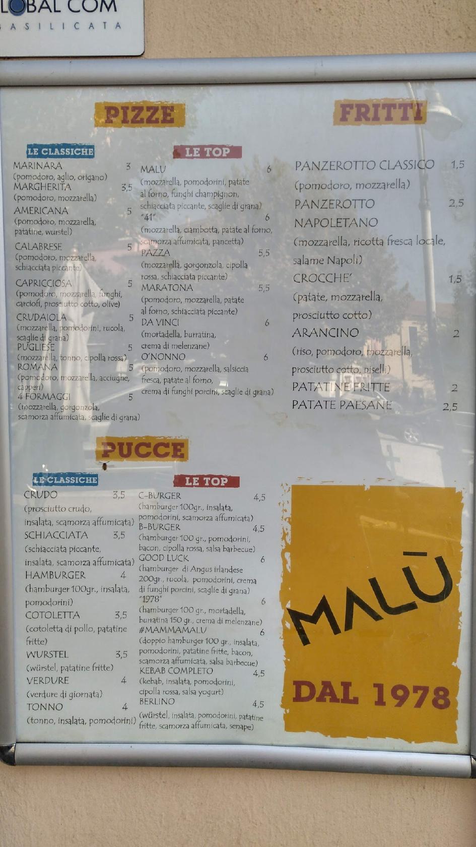 Menu da MALÙ Pizzeria-Rosticceria, Lagonegro