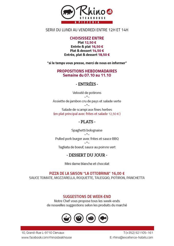 Menu at Rhino Steakhouse & Sports Bar, Clervaux