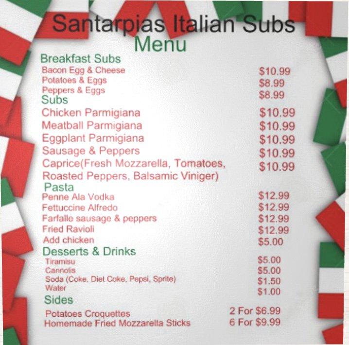Menu at Santarpia’s Italian subs, Las Vegas