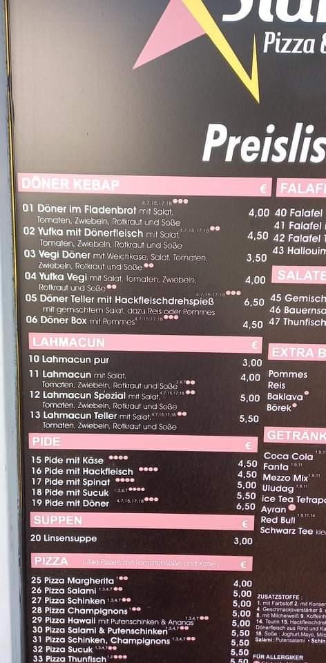 Menu at Star Kebap restaurant, Stuttgart, Augsburger Str. 390