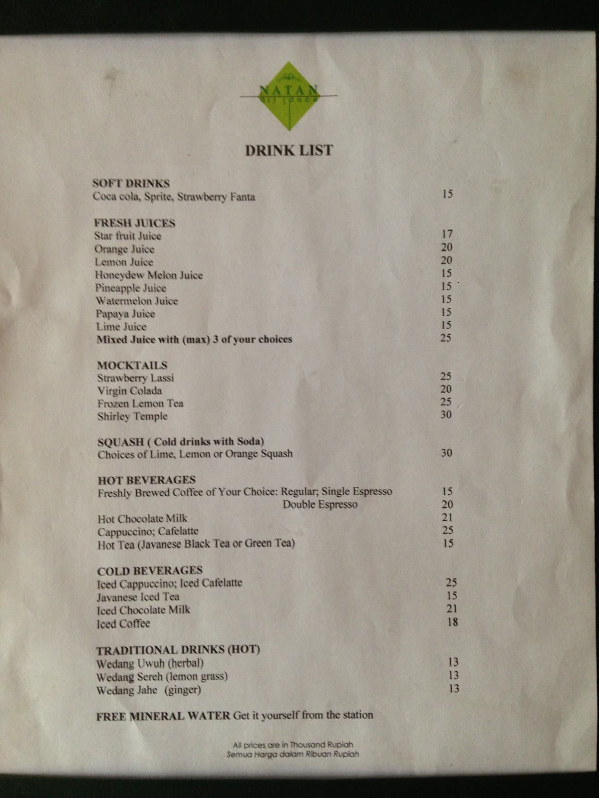 Menu at Art Café cafe, Yogyakarta