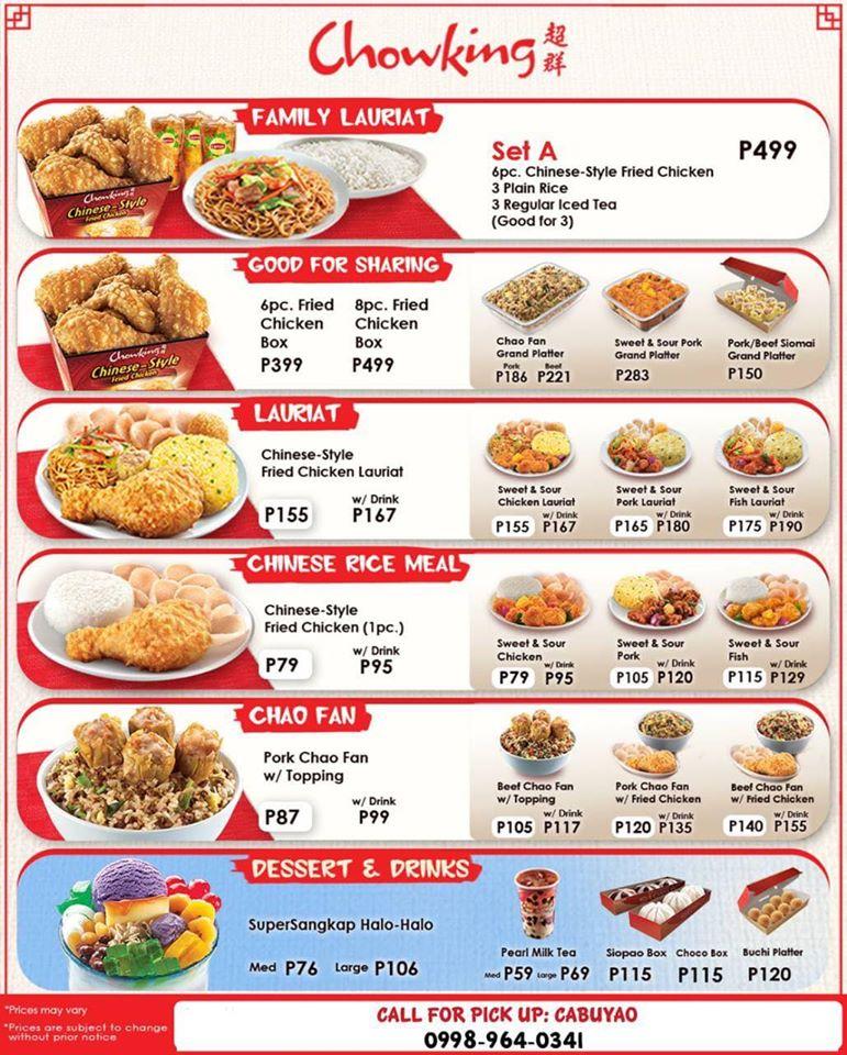 Menu at Chowking Cabuyao Off... restaurant, Cabuyao