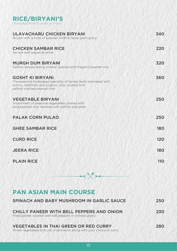 Menu at THE CENT HOTEL, Hyderabad, Pillar- 1201