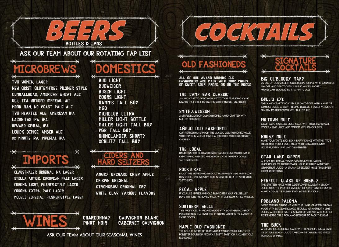 Menu at Deer Camp MKE pub & bar, Milwaukee