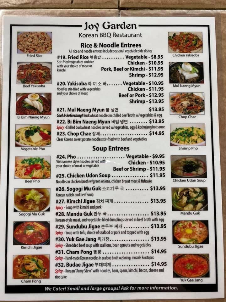 Menu at Joy Garden restaurant, Yakima