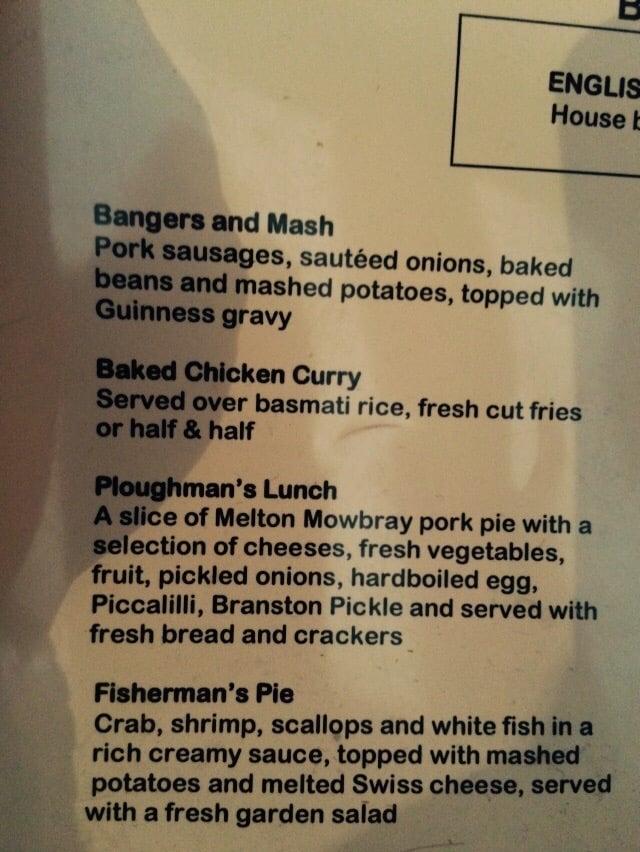 Menu at Olde Angel Inn pub & bar, Niagara-on-the-Lake