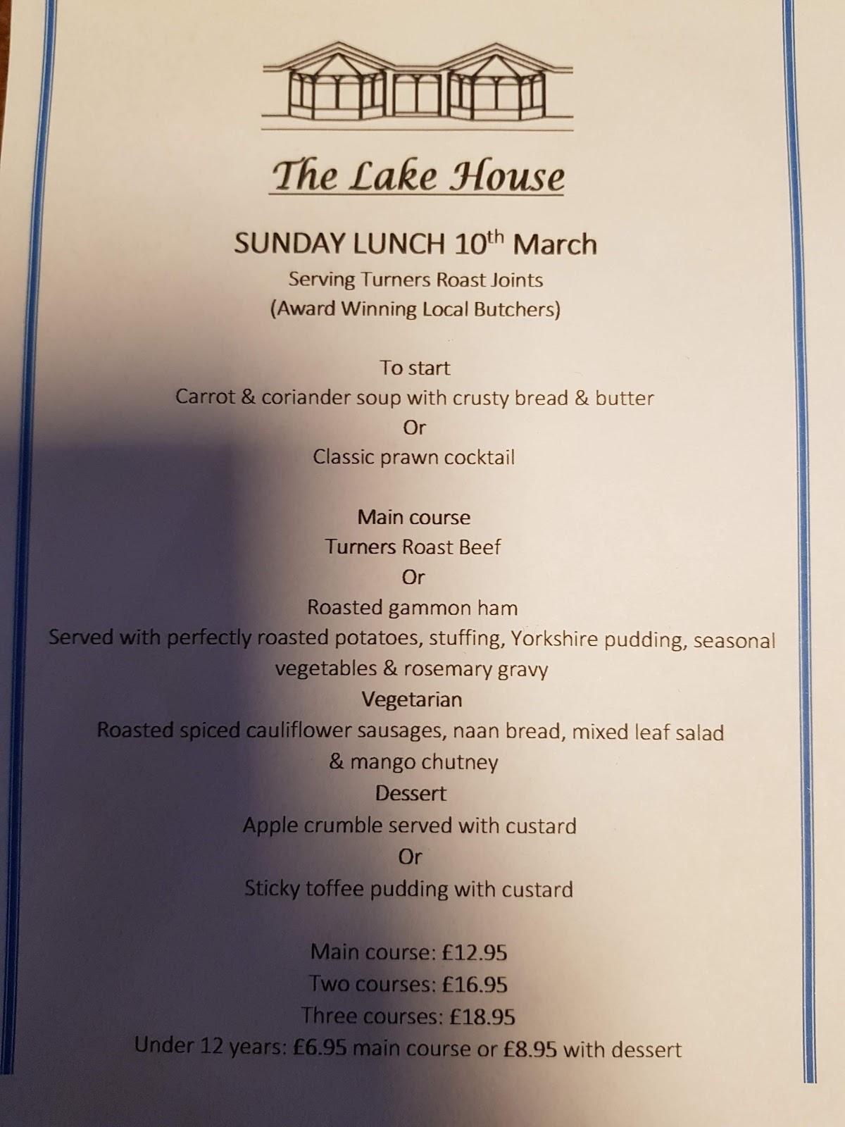 Menu at The Lake House cafe, Aldershot
