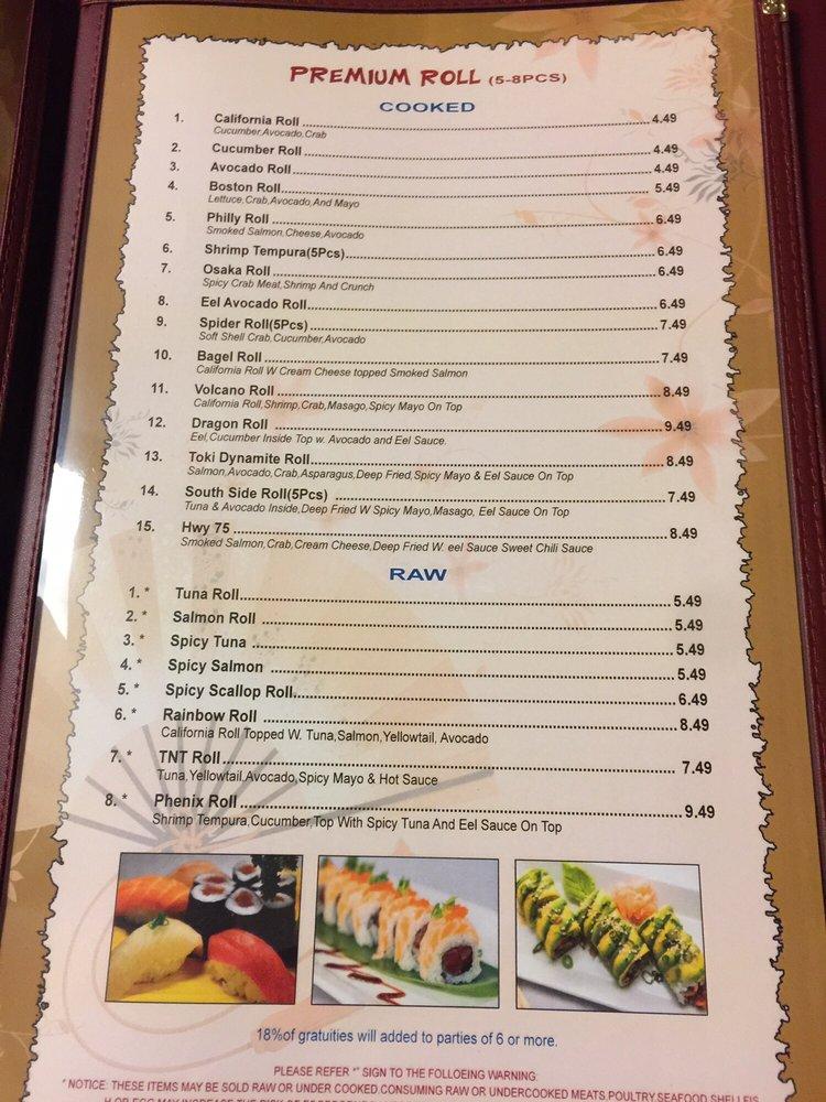 Menu at Toki sushi& steak house restaurant, LaFayette