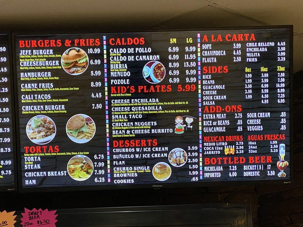 Menu at Viva Taqueria restaurant, Modesto
