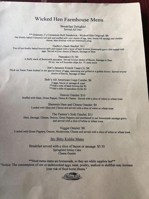 Menu at Wicked Hen Farmhouse restaurant, Springfield