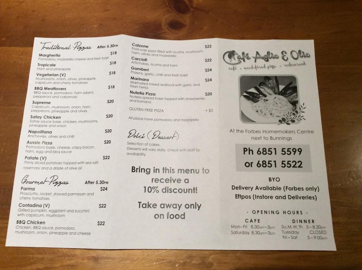 Menu at Cafe Aglio & Olio, Forbes, 36 Parkes Rd