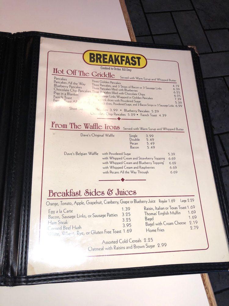 Menu at Dave's Diner restaurant, Manlius