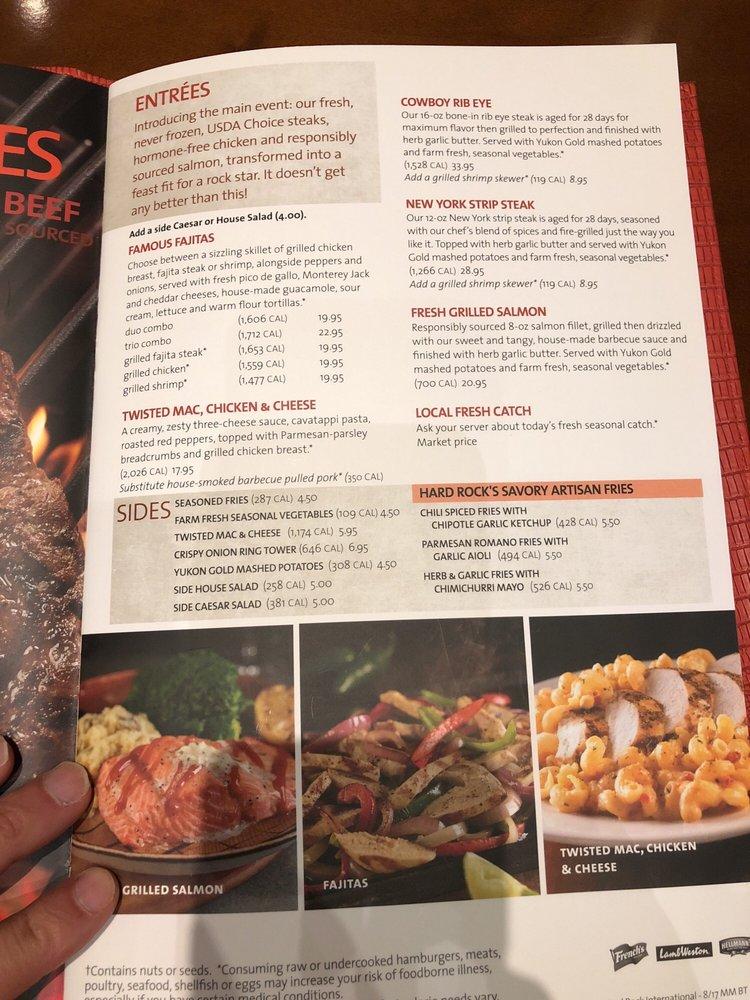 Menu at Hard Rock Cafe, Baltimore, 601 E Pratt St