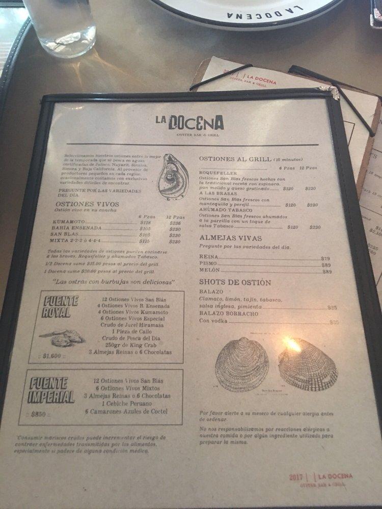 Carta del restaurante La Docena Sao Paulo, Guadalajara