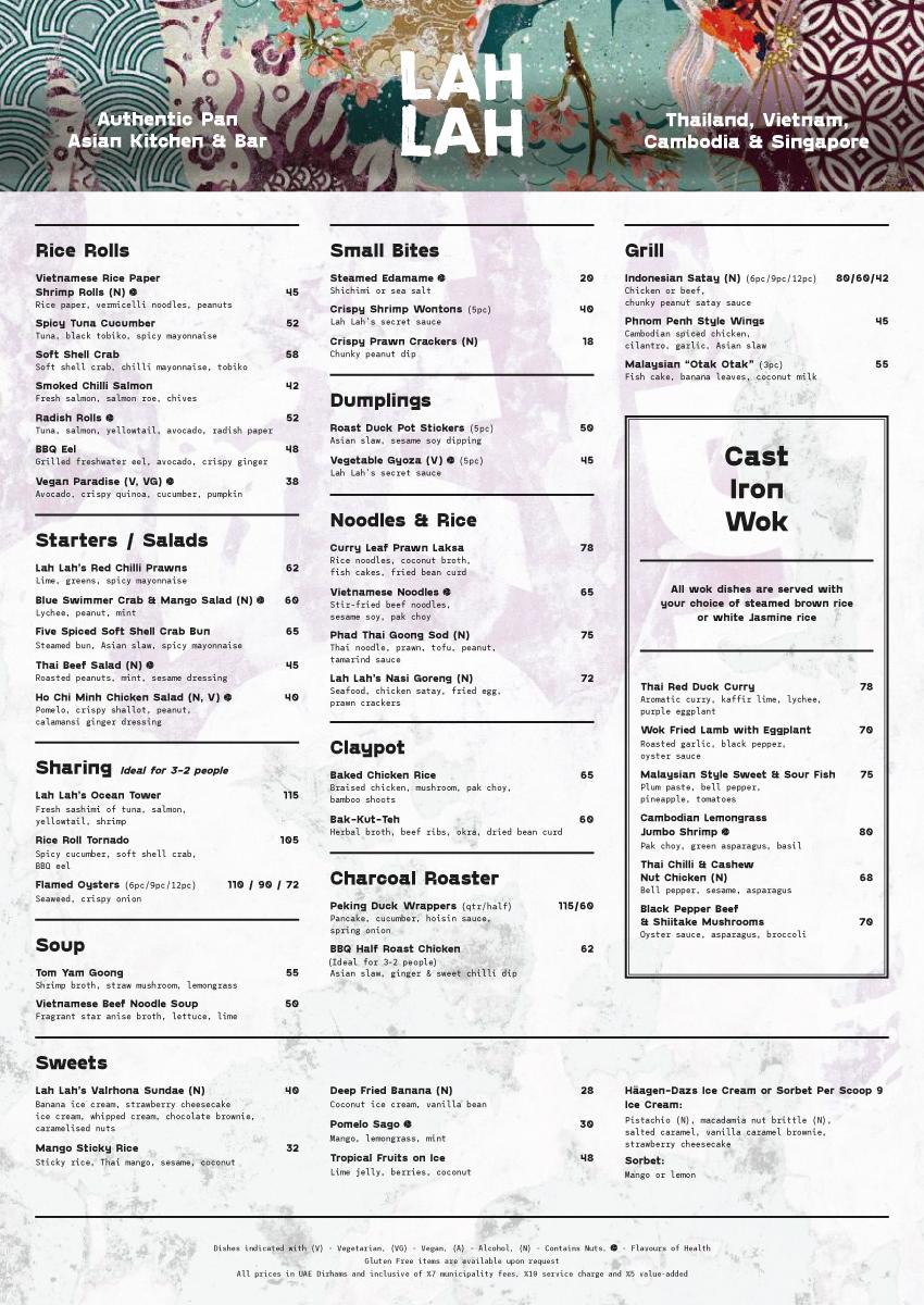 Menu at Lah Lah restaurant, Dubai