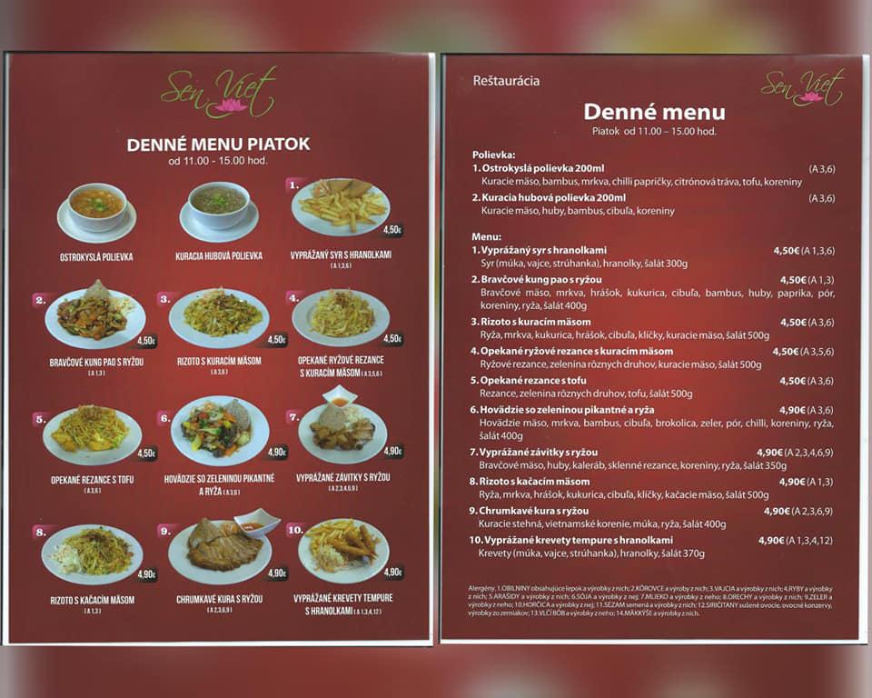 Menu at SEN VIET Reštaurácia restaurant, Spišská Nová Ves