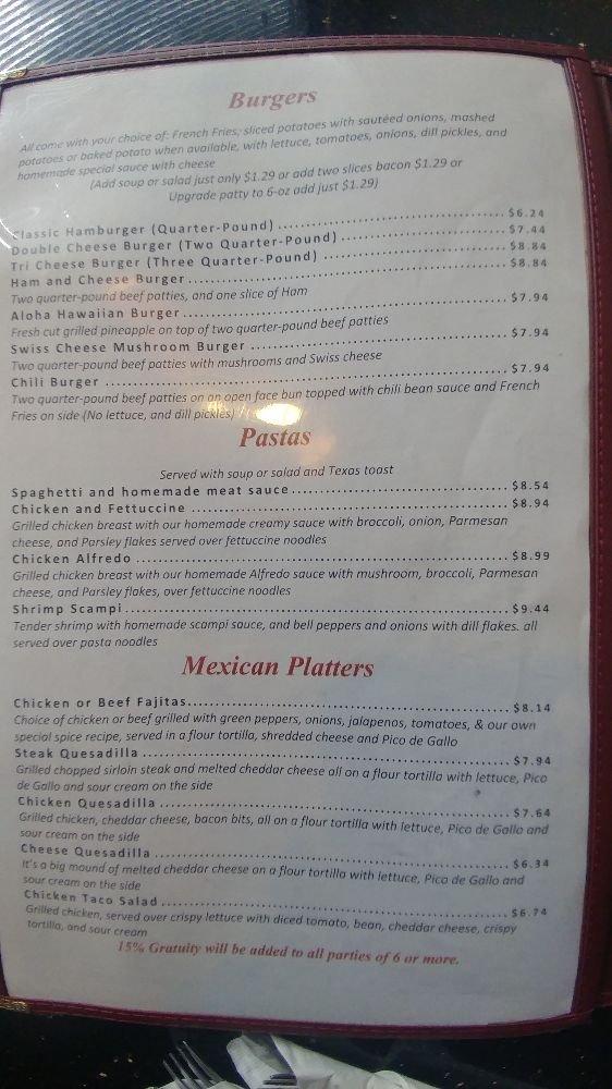 Menu at Star Cafe, Clearfield