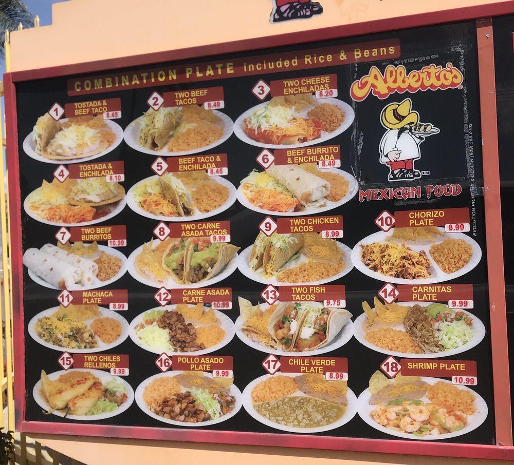 Menu at Alberto's Mexican Food restaurant, Corona, 105 N McKinley St #1202