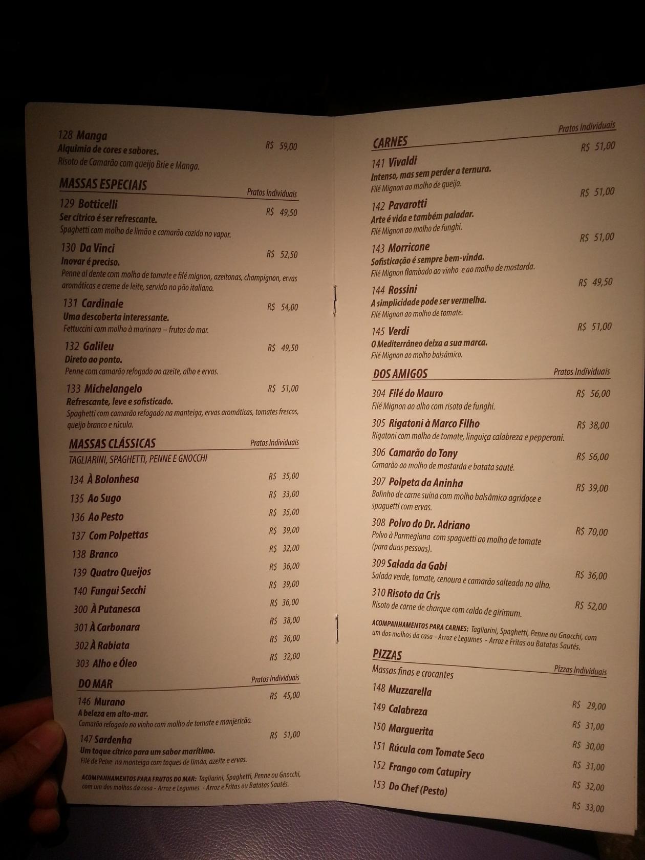 Menu at Divina Itália restaurant, João Pessoa
