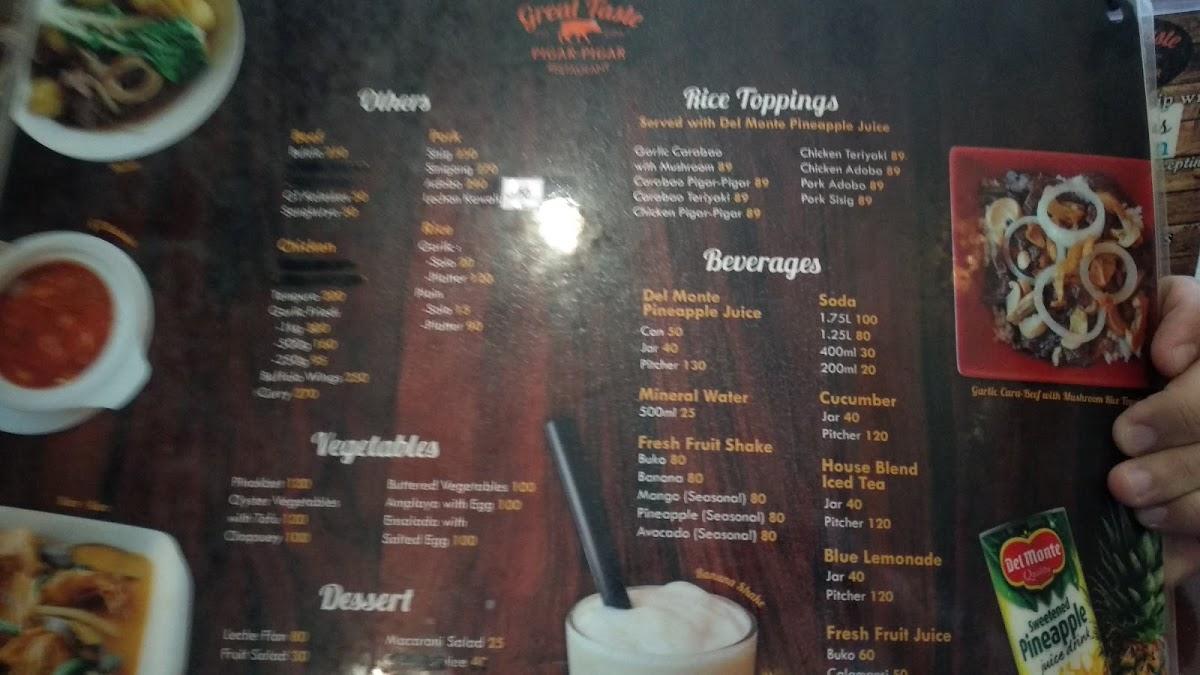 Menu at Great Taste Pigar Pigar Restaurant, Dagupan