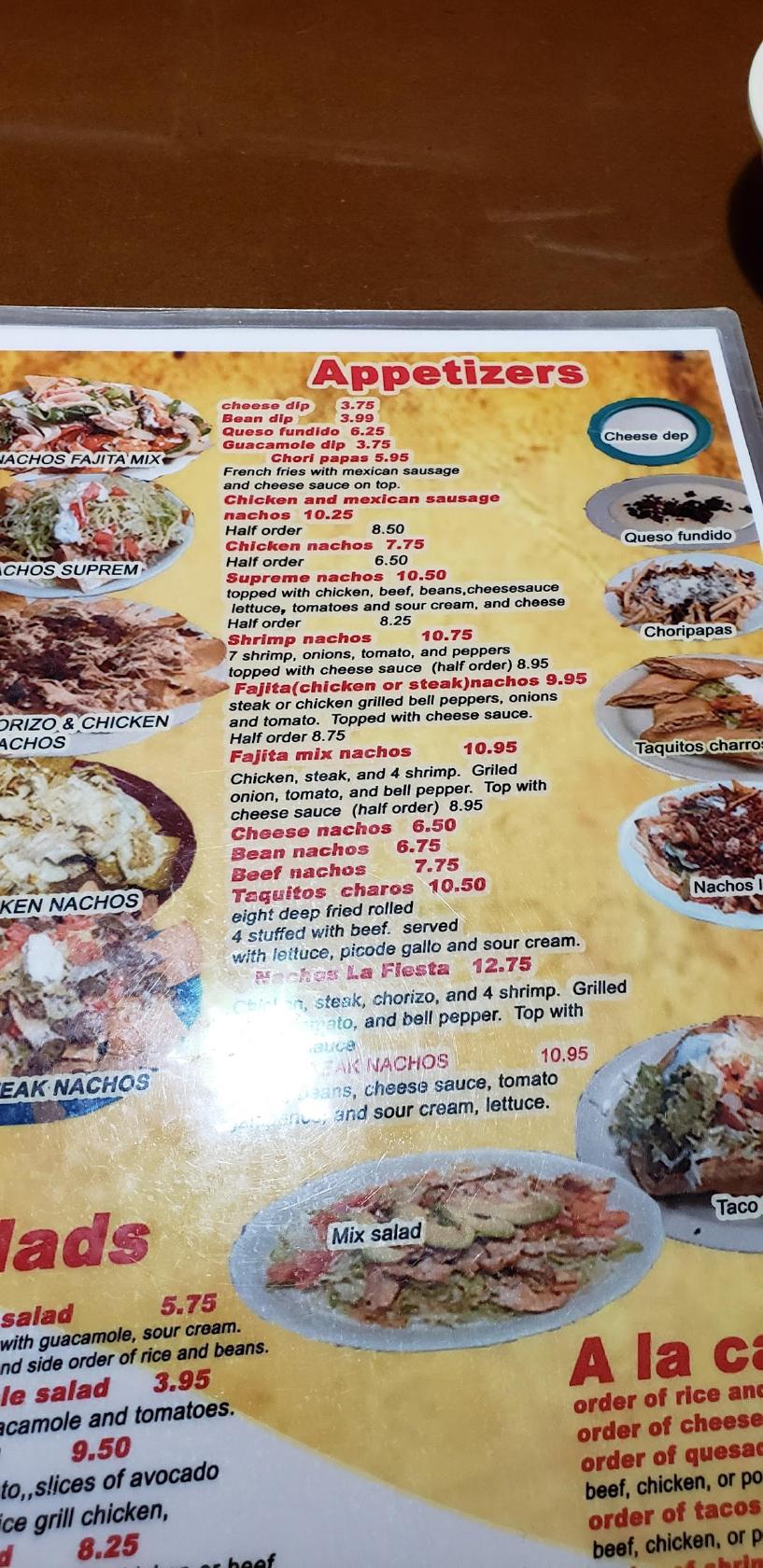 Menu at La Fiesta Charra restaurant, Le Mars