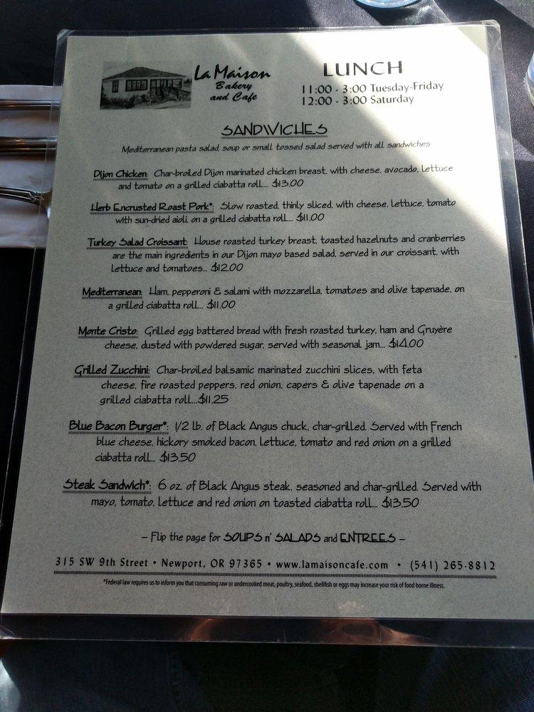 Menu at La Maison restaurant, Newport