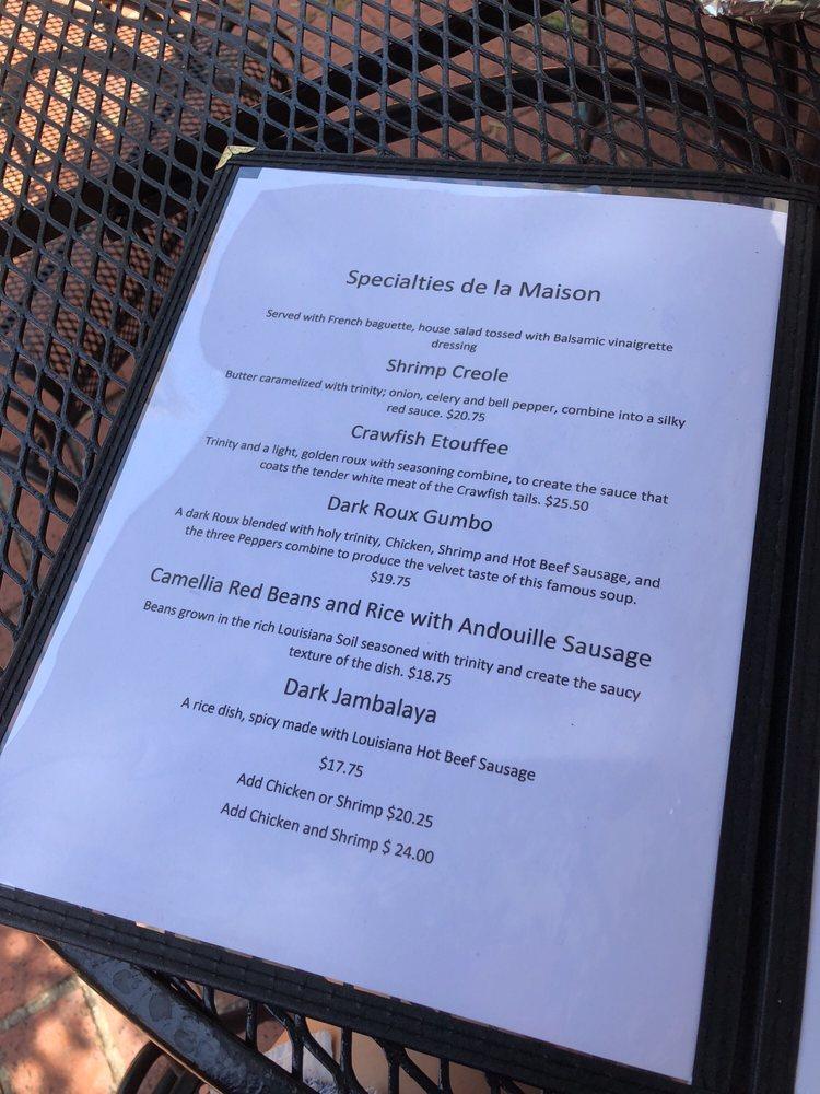 Menu at New Orleans Creole Cafe, San Diego
