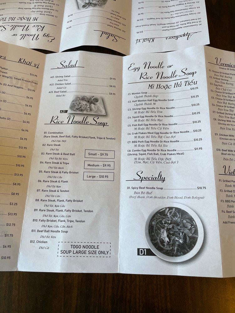 Menu at Pho Ivy restaurant, Elk Grove, Laguna Springs Dr