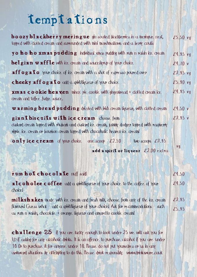 Menu at The Boat Shack cafe, Bromsgrove
