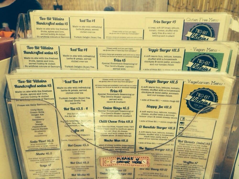 Menu at Two-Bit Villains restaurant, Adelaide