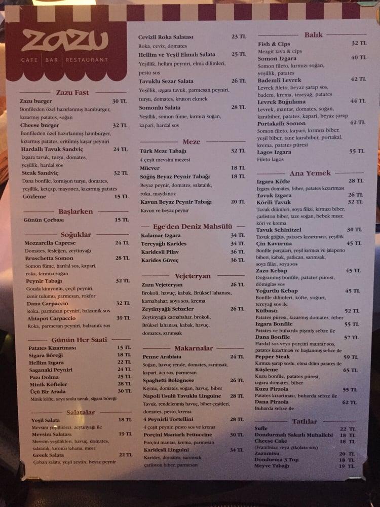 Menu at Zazu, Bodrum, Neyzen Tevfik Cd. No:144