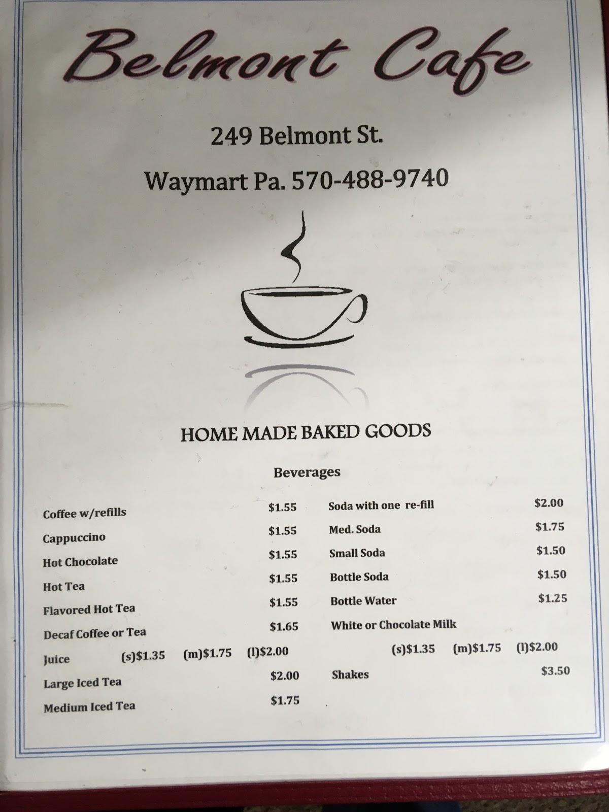 Menu at Belmont Cafe, Waymart