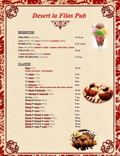 Menu at Filos Pub, Bucharest