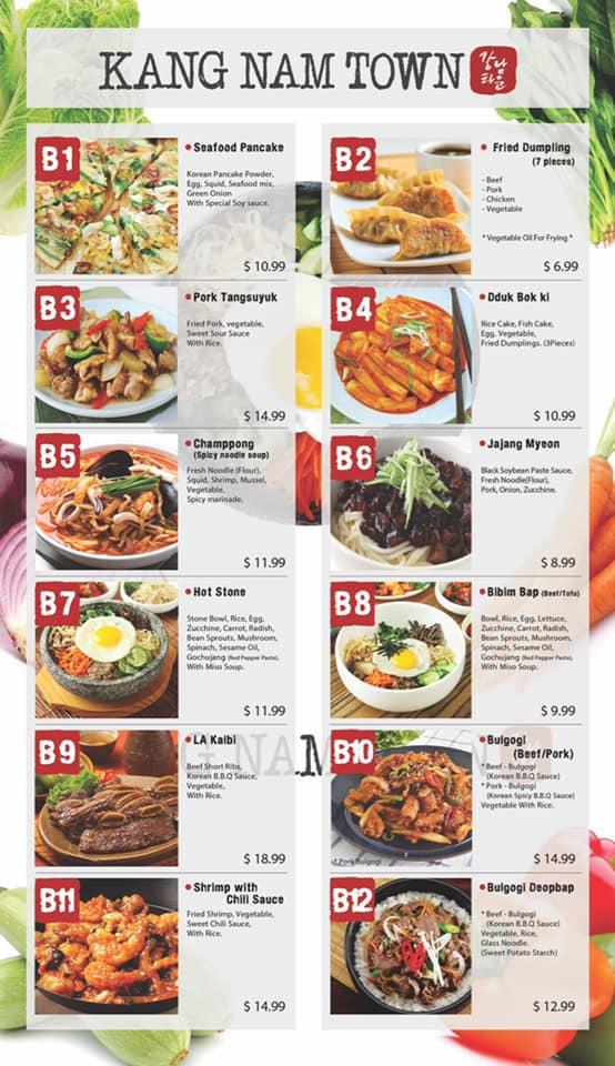 Menu at Kang Nam Town restaurant, Cary