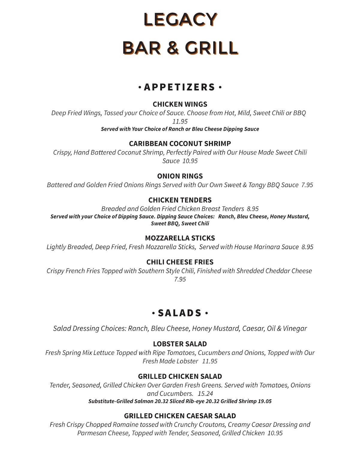 Menu at The Legacy Restaurant at Nancy Lopez Country Club, The Villages ...