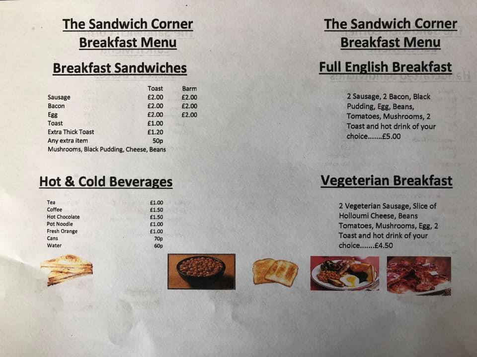 Menu at The Sandwich Corner fast food, Wigan, 35 Warrington Rd