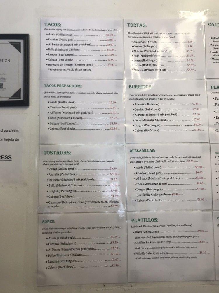 Menu at Tienda Mexicana Tres Hermanos restaurant, Vero Beach
