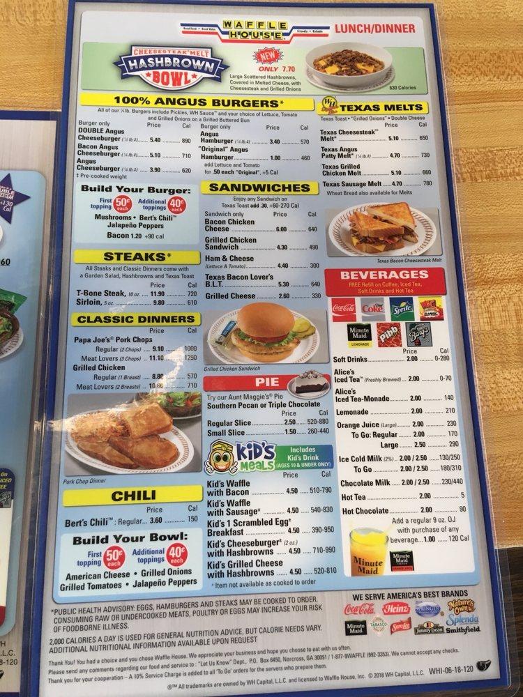 Menu at Waffle House restaurant, Dry Ridge