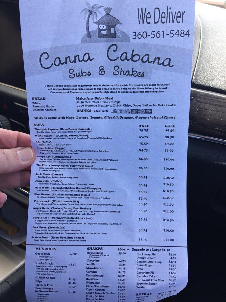 Carta del restaurante Canna Cabana Subs & Shakes, Lacey