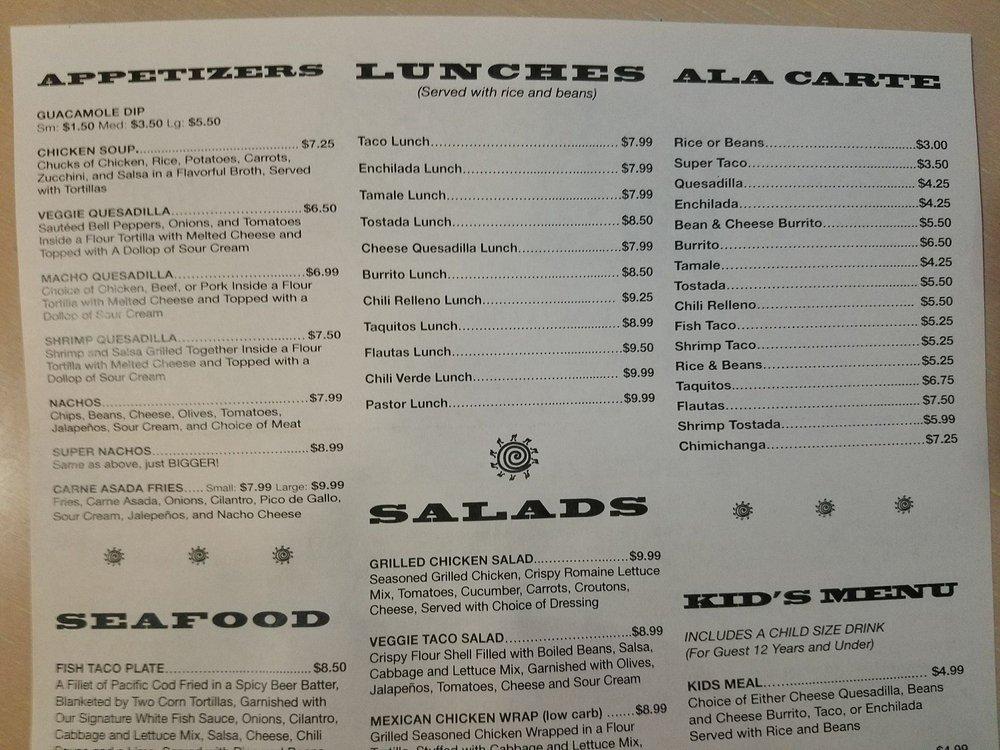Menu at Ciscos Taqueria restaurant, Marysville