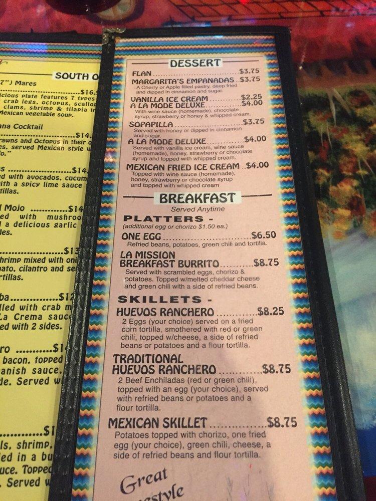 Menu at La Mission Restaurant Falcon, Falcon