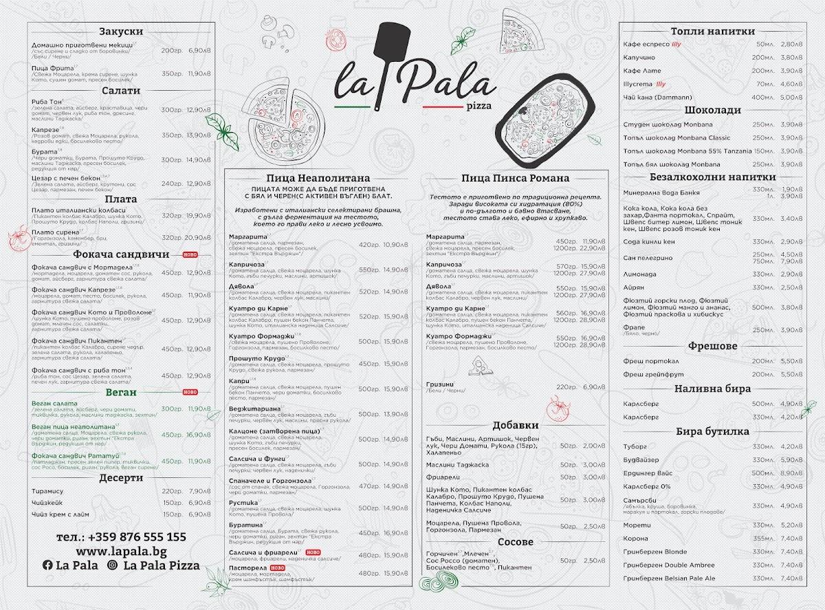 Speisekarte von La Pala Pizza, Warna